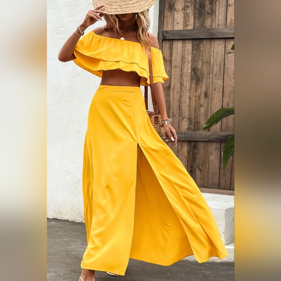 KashvKota | Pants & Jumpsuits | Layered Crop Top And Split Maxi Skirt ...